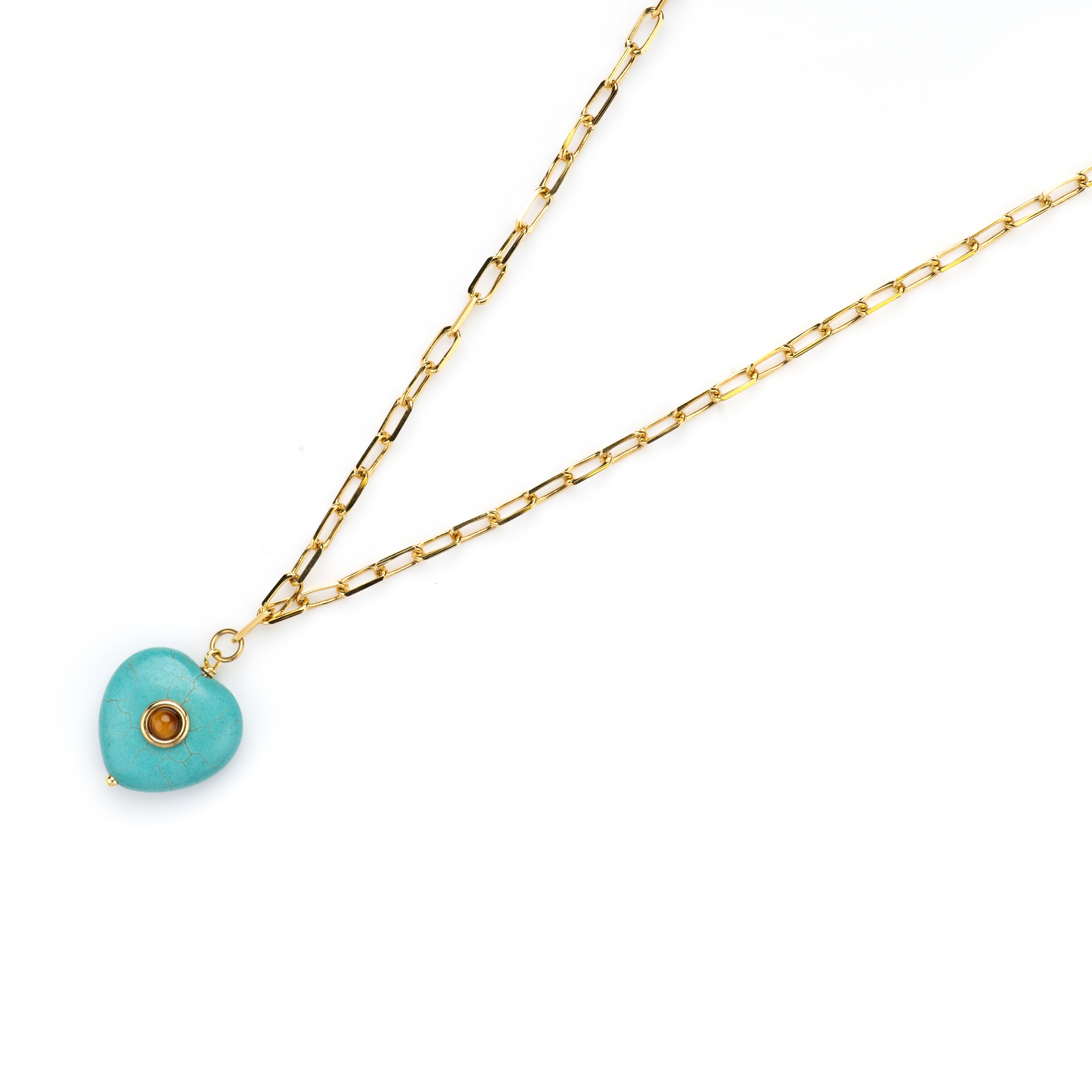 Paperclip Turquoise Stone Heart Necklace – MAYAMAR