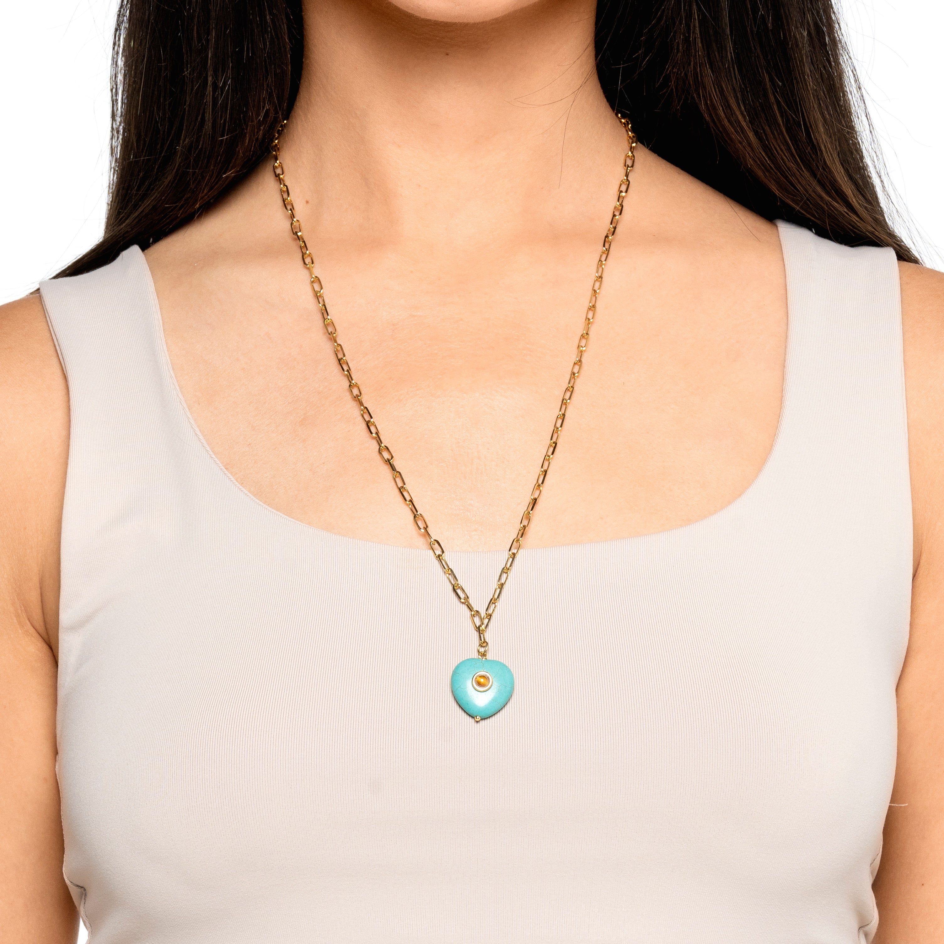 Paperclip Turquoise Stone Heart Necklace – MAYAMAR
